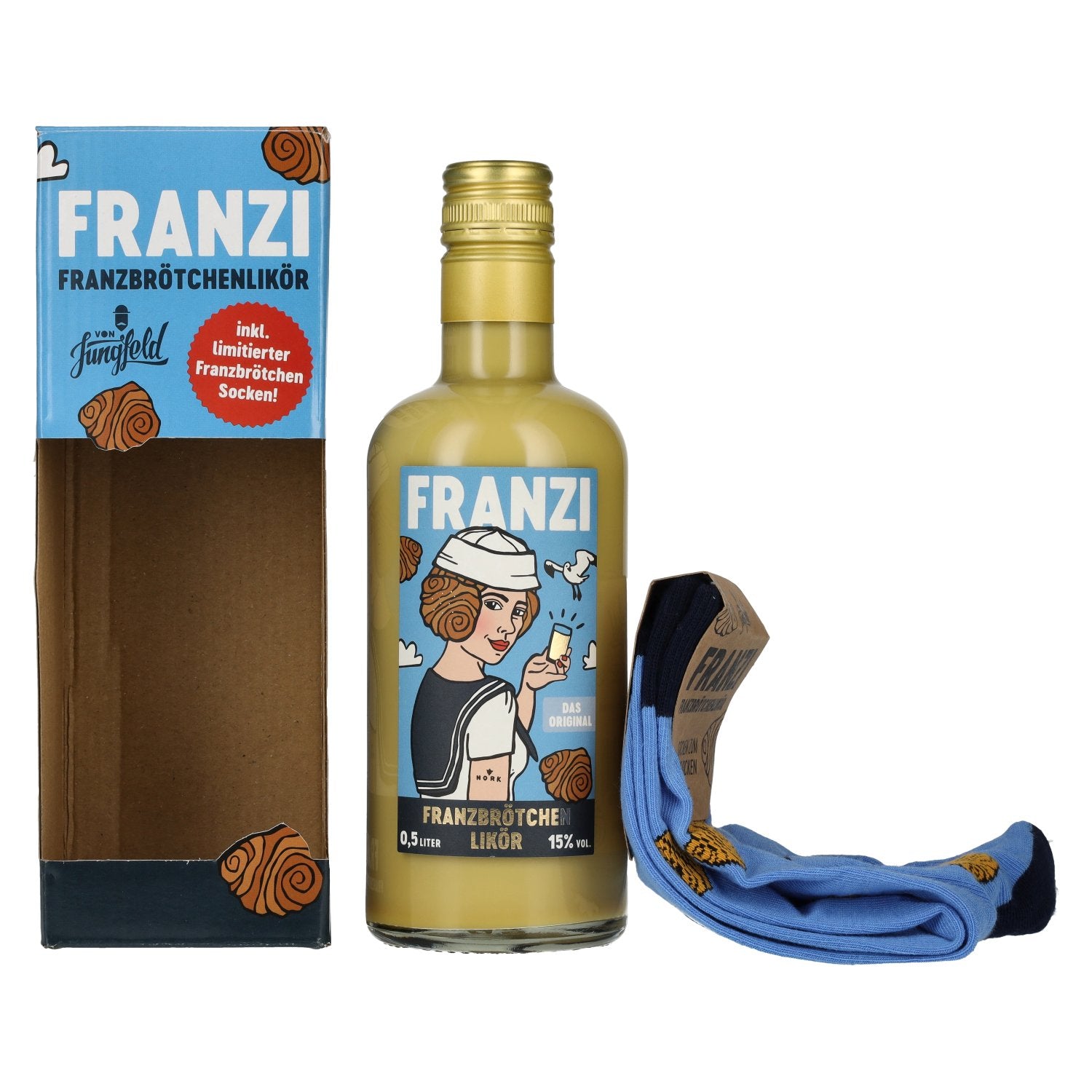 Buy Franzi Franzbroetchen Likoer 15% Vol. 0,5l in Giftbox with socks ...