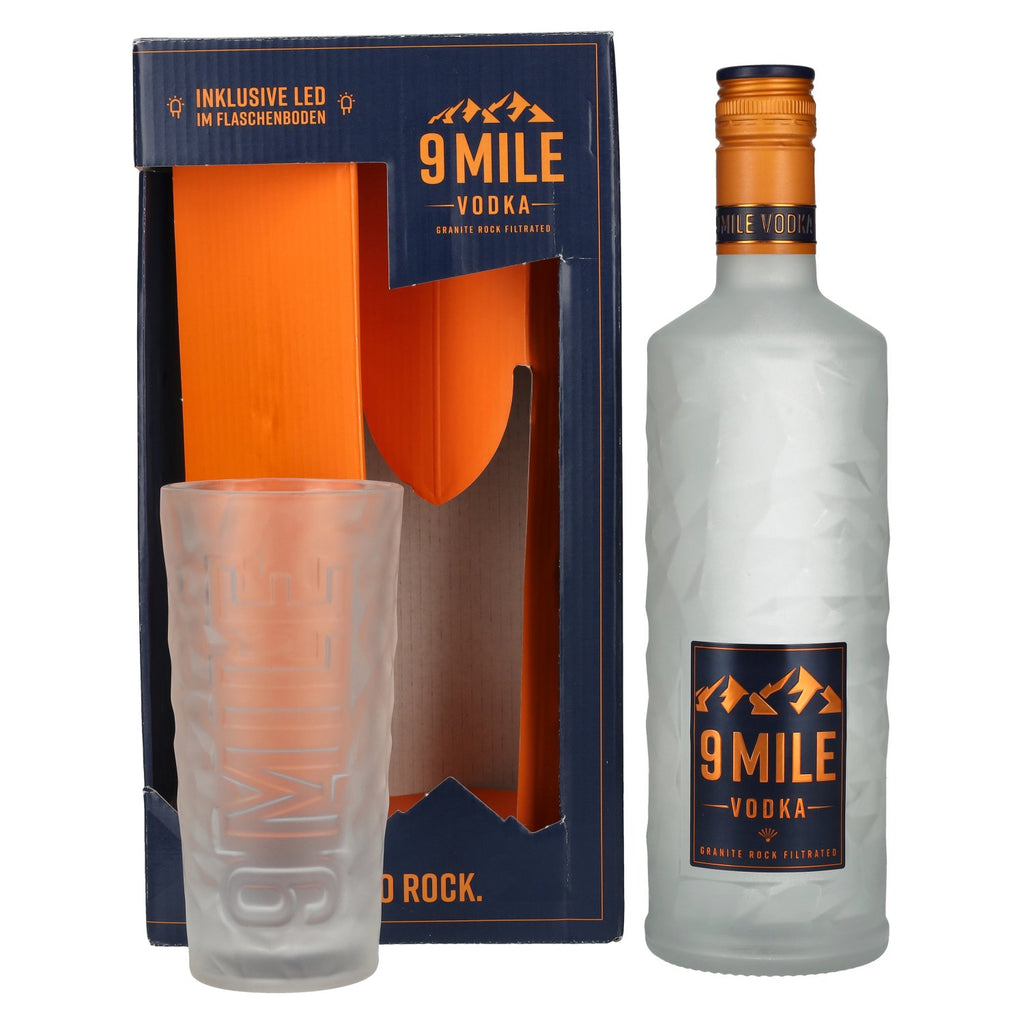 Buy 9 Mile Vodka 37,5% Vol. 0,7l in Giftbox with glass – – Mydrinx.shop